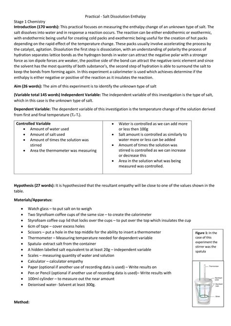 Enthalpy Practical B Chemistry Year 11 Sace Thinkswap
