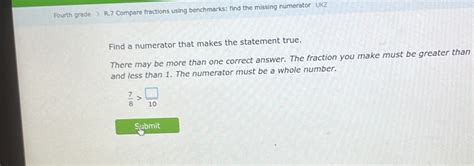 Solved Fourth Grade R7 Compare Fractions Using Benchmarks Find The