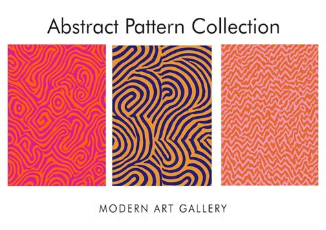 추상 패턴 물결 라인 아트 복고풍 패턴의 집합 프리미엄 벡터