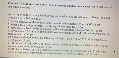 Solved Practice Use The Equation Civi C2v2 To Answer