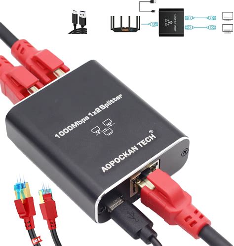 Ethernet Splitter 1 To 2 Gigabit Ethernet Splitter 1000mbps High Speed With Cat8