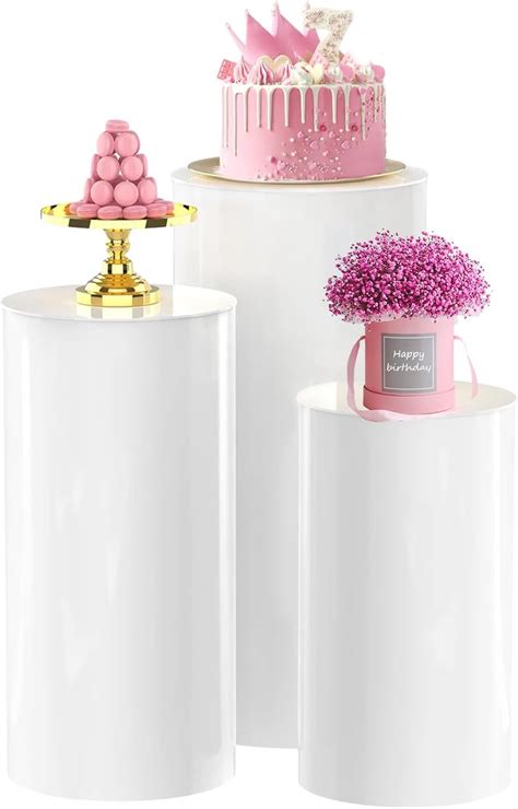3pcs Cylinder Pedestal Stand Cilindros Para Fiestas Redondos Blancos White Round