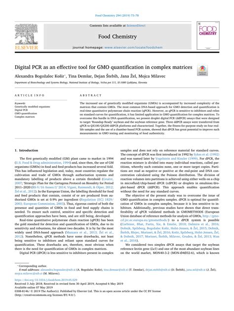 Pdf Digital Pcr As An Effective Tool For Gmo Quantification In Complex Matrices