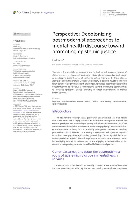 Pdf Perspective Decolonizing Postmodernist Approaches To Mental Health Discourse Toward
