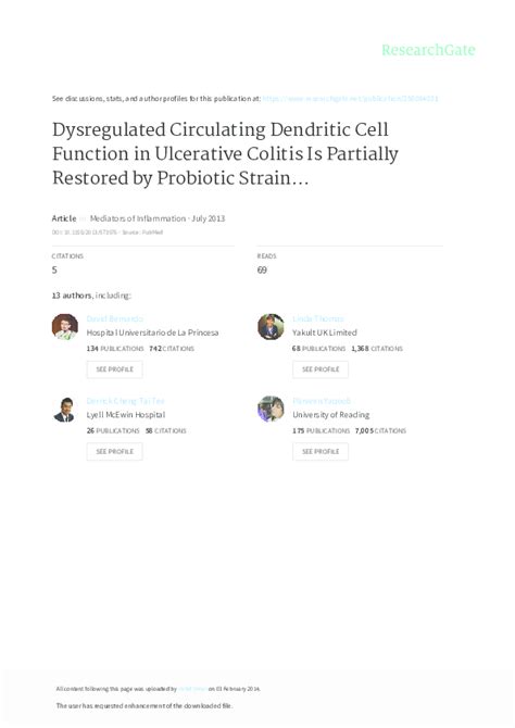 Pdf Dysregulated Circulating Dendritic Cell Function In Ulcerative