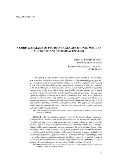 Pdf A Corpus Analysis Of Prototypical Causation In Written Scientific