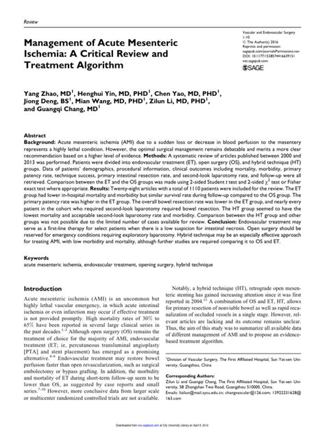 Management Of Acute Mesenteric Ischemia Pdf Ischemia