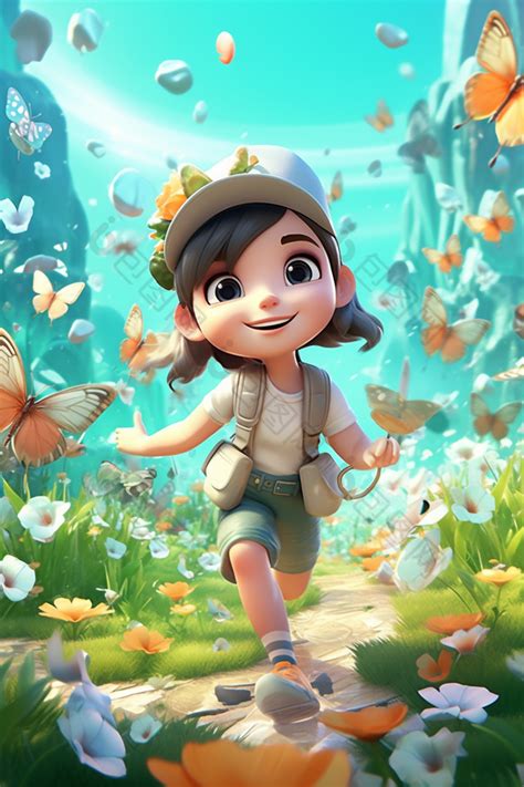 追蝴蝶的小女孩高清图片下载 包图网