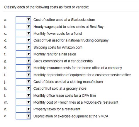 solved classify each of the following costs as fixed or