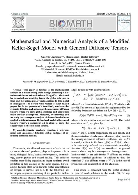 Pdf Mathematical And Numerical Analysis Of A Modified Keller Segel Model With General