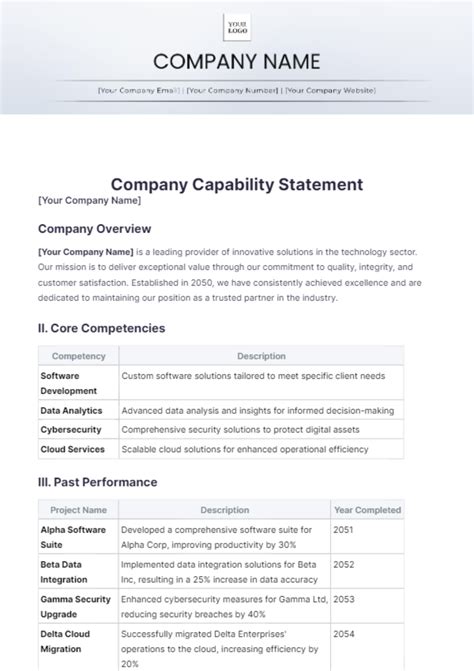 Free Printable Capability Statement Template To Edit Online