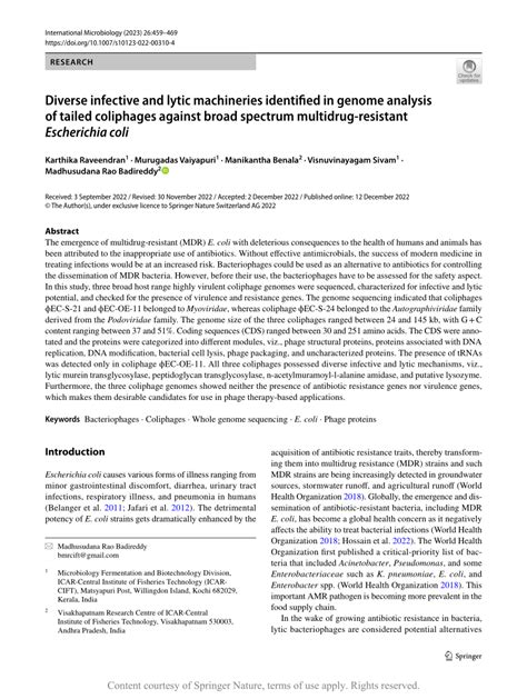 Diverse Infective And Lytic Machineries Identified In Genome Analysis Of Tailed Coliphages