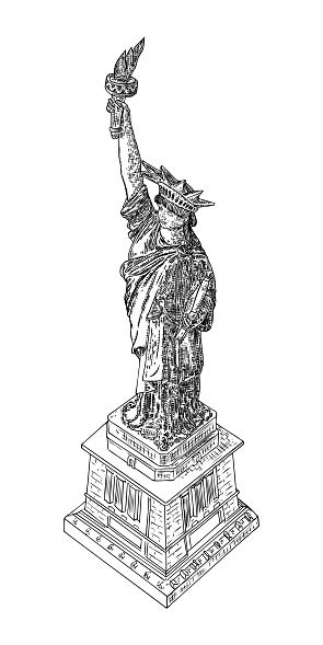 자유의 여신상 손 그리기 미국 뉴욕의 랜드 마크 독립 기념일 7 월 4 미국 상징 자유와 미국 독립 선언의 상징 레이어를 쉽게 편집할 수 있습니다 벡터 0명에 대한 스톡