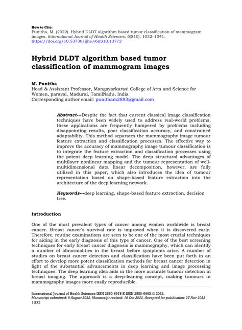Pdf Hybrid Dldt Algorithm Based Tumor Classification Of Mammogram Images