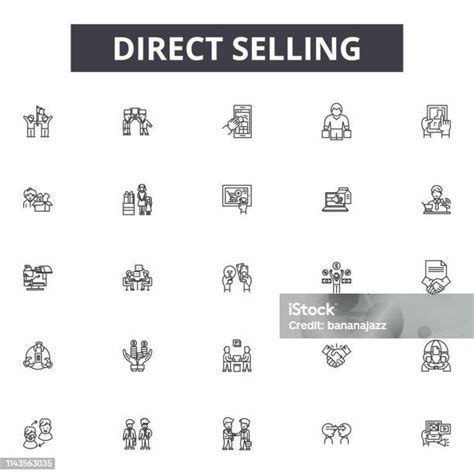 직접 판매 라인 아이콘 기호 설정 벡터 직접 판매 개요 개념 삽화 사업 시장 방향 매각 및 디 마케팅 서비스에 대한 스톡 벡터