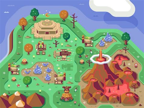 Illustrated Map Of A Park With Trees And Benches