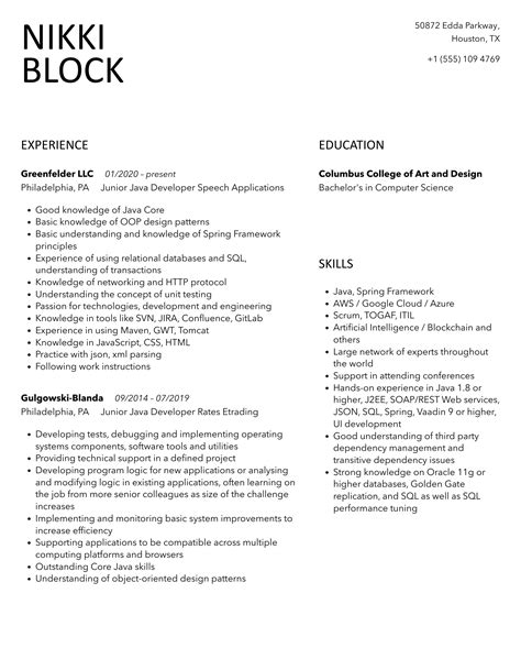 Junior Java Developer Resume Samples Velvet Jobs