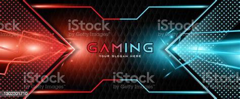 금속 기술 개념과 미래 빨간색과 파란색 추상적 인 게임 배너 디자인 템플릿 벡터 일러스트레이션 비디오 게임에 대한 스톡 벡터 아트 및 기타 이미지 Istock