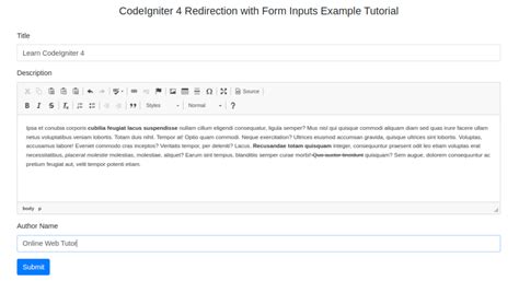 codeigniter 4 redirection with form inputs example tutorial