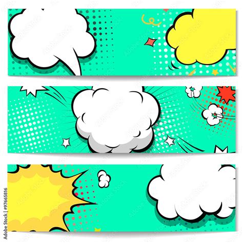Bright Dotted Comic Book Style Header Set Vector Illustration Stock Vector Adobe Stock
