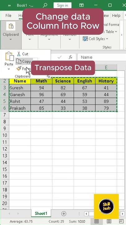 transpose data column into row in excel exceltech microsoftexcel