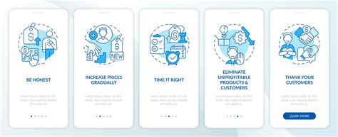 Tactics For Raising Prices Blue Onboarding Mobile App Screen Walkthrough 5 Steps Editable