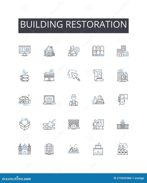 Building Restoration Line Icons Collection Home Refurbishment Structure Reconstruction