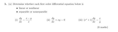 Solved 5 A Determine Whether Each First Order