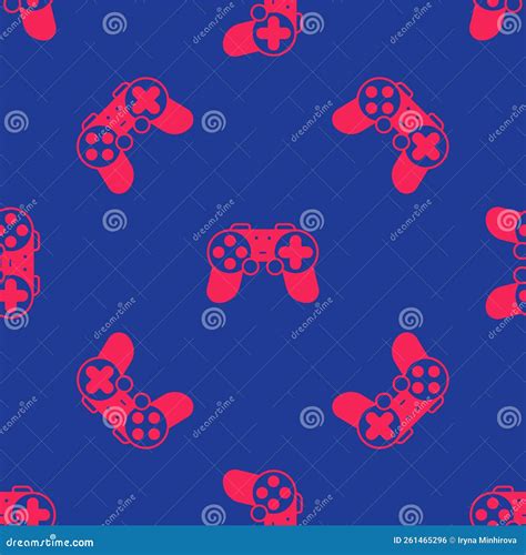Red Gamepad Icon Isolated Seamless Pattern On Blue Background Game Controller Stock Vector