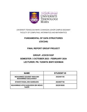 CSC207 Individual Assignment REPORT ASSIGNMENT PROTECTION AND SECURITY METHODS Name MUHAMMAD