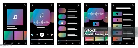 Ui의 집합 Ux Gui 화면 모바일 애플 리 케이 션에 대 한 음악 애플 리 케이 션 평면 디자인 템플릿 응답 웹사이트 와이어프레임 웹 디자인 Ui 키트 음악 대시 보드