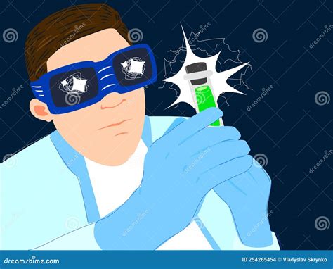 Scientist In Glasses With A Glowing Green Flask On A Dark Background