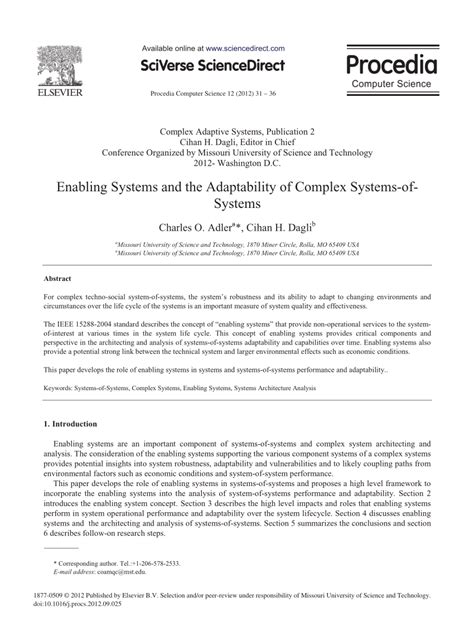 Pdf Enabling Systems And The Adaptability Of Complex Systems Of Systems