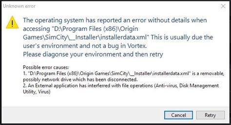 Unknown Error When Vortex Tries To Access A File On A Disconnected