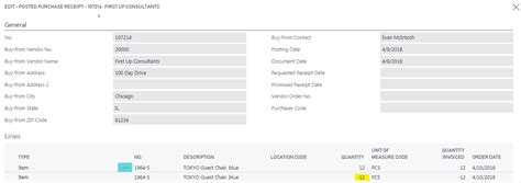 Microsoft Dynamics 365 Business Central Purchase Order Receipt Reversal