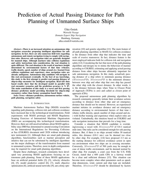PDF Prediction Of Actual Passing Distance For Path Planning Of Unmanned Surface Ships