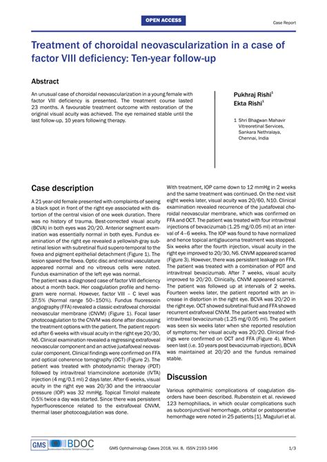 Pdf Treatment Of Choroidal Neovascularization In A Case Of Factor Viii Deficiency Ten Year