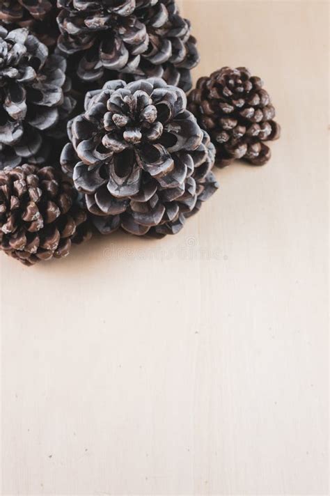 Vertical Shot Of Assorted Decorative Pine Cones On A Light Brown