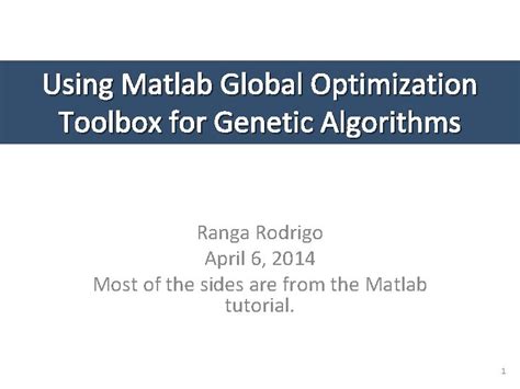 Using Matlab Global Optimization Toolbox For Genetic Algorithms