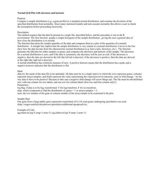 Normal Q Q Plot With Skewness And Kurtosis Purpose Compare A