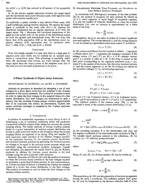 Pdf E Plane Synthesis Of Dipole Array Antennas Dokumentips
