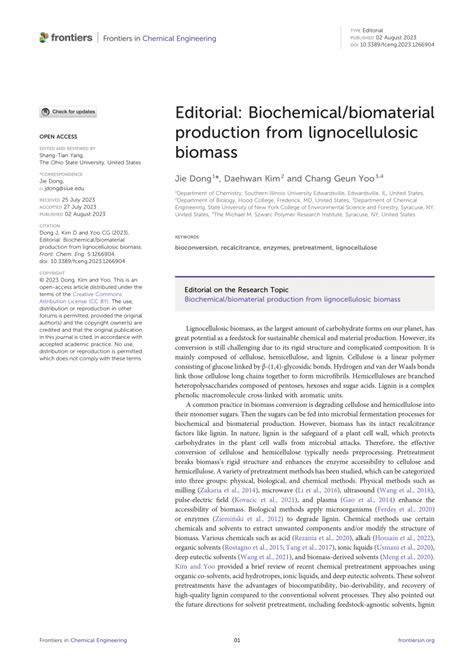PDF Editorial Biochemical Biomaterial Production From Lignocellulosic Biomass