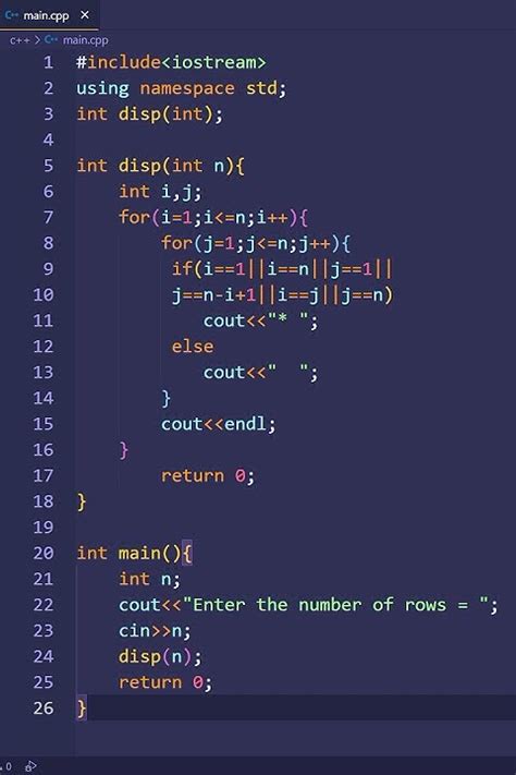 C Program To Print Hollow Square Star Pattern With Diagonal Using