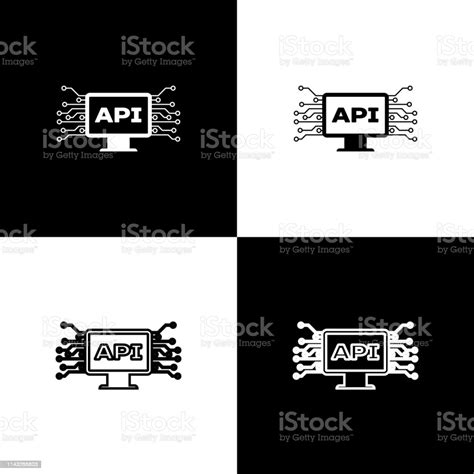 Set Computer Api Interface Icons Isolated On Black And White Background