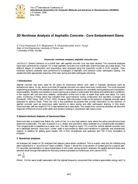 2d Nonlinear Analysis Of Asphaltic Concrete Core Embankment Dams