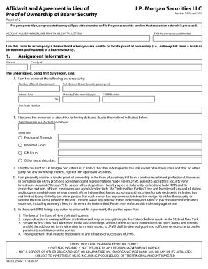 Fillable Online Affidavit And Agreement In Lieu Of Proof Of Ownership Of Bearer Security PDF