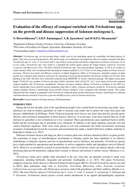 Pdf Evaluation Of The Efficacy Of Compost Enriched With Trichoderma Spp On The Growth And