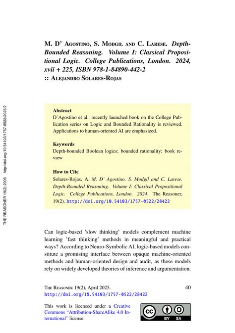Pdf Book Review Dagostino Et Al Depth Bounded Reasoning Volume I