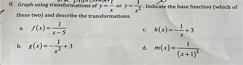 Solved Graph Using Transformations Of Y 1x ﻿or Y 1x2
