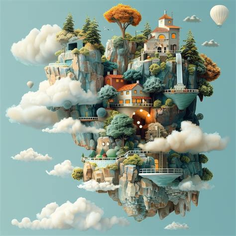 A Miniature World Floating On Clouds Premium Ai Generated Image